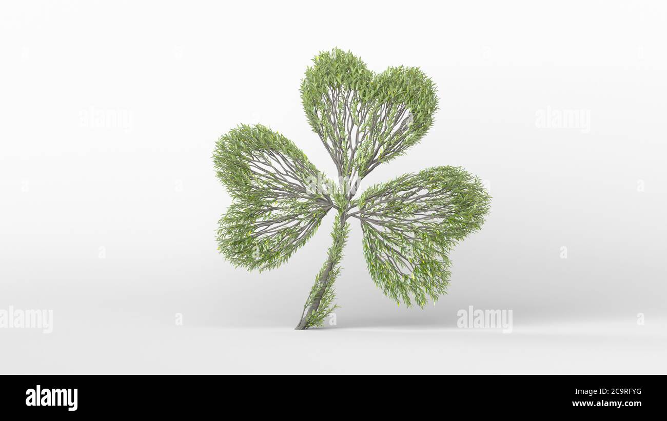 Growing Tree in a shape of Clover. Eco Concept. St. Patrick's day. 3D ...