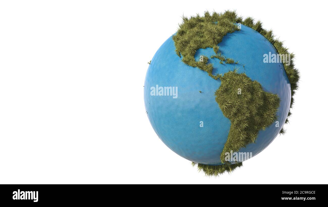 Grassy Earth. Globe made out of grass. 3D illustration. 3D rendering ...