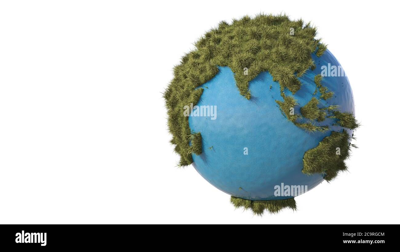 Grassy Earth. Globe made out of grass. 3D illustration. 3D rendering ...
