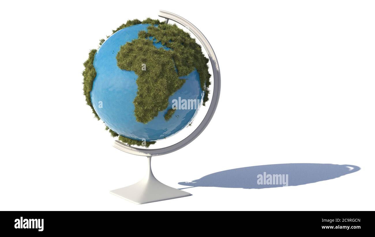 Grassy Earth. Globe made out of grass. 3D illustration. 3D rendering ...