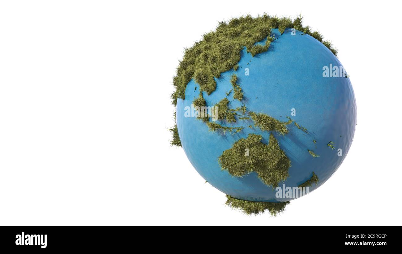 Grassy Earth. Globe made out of grass. 3D illustration. 3D rendering ...