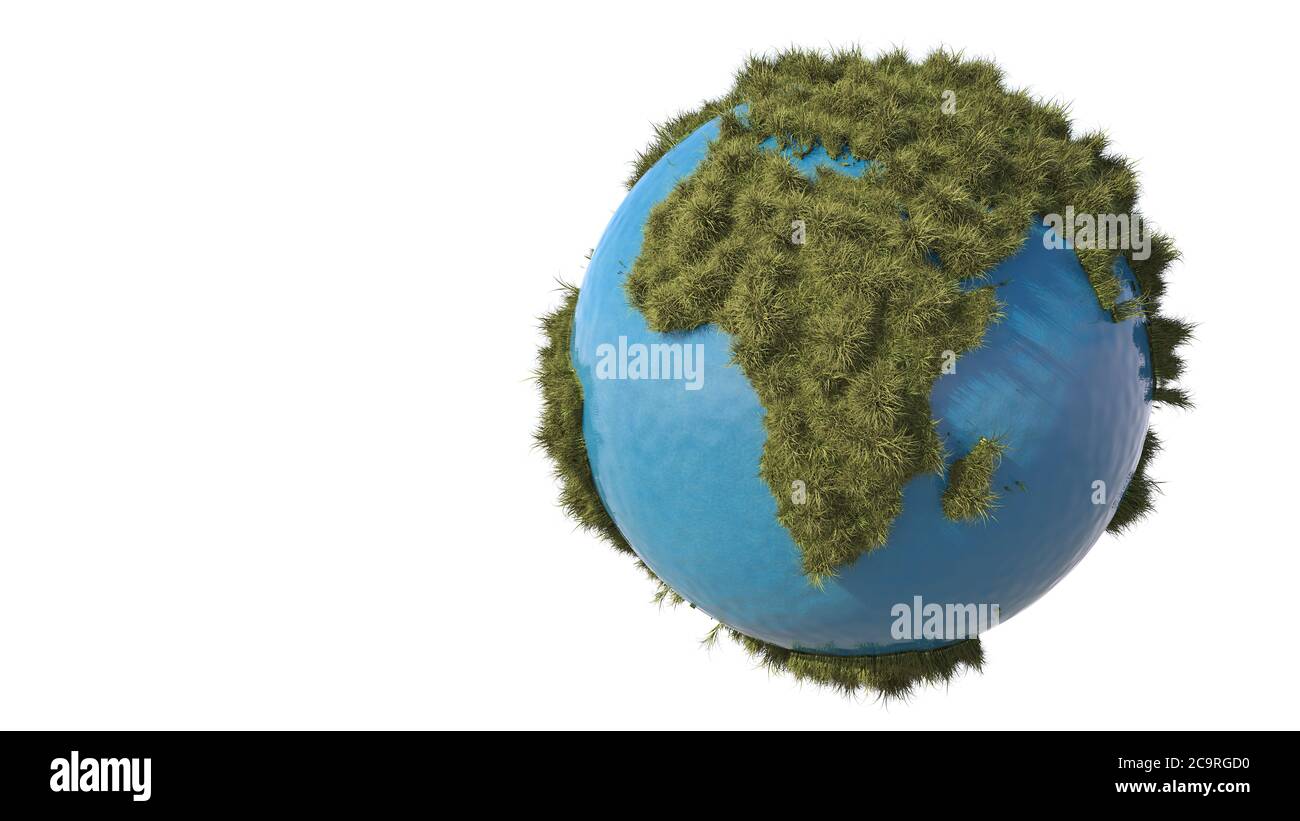 Grassy Earth. Globe made out of grass. 3D illustration. 3D rendering ...