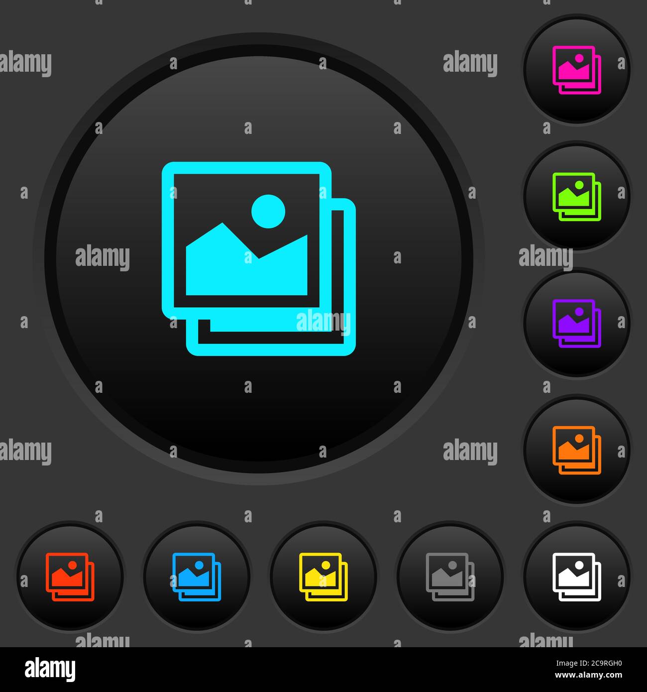Pictures dark push buttons with vivid color icons on dark grey ...