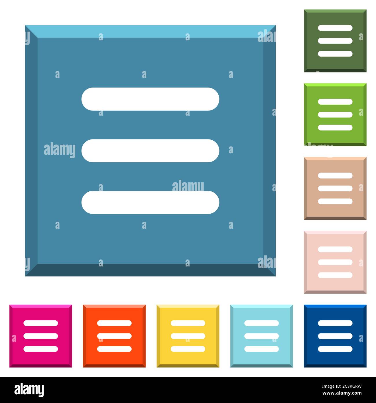 Menu white icons on edged square buttons in various trendy colors Stock ...