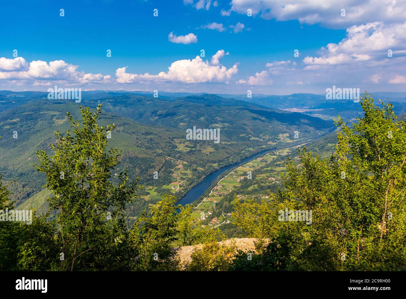 Landscape view from Tara mountain in Serbia, Europe on Drina river and ...