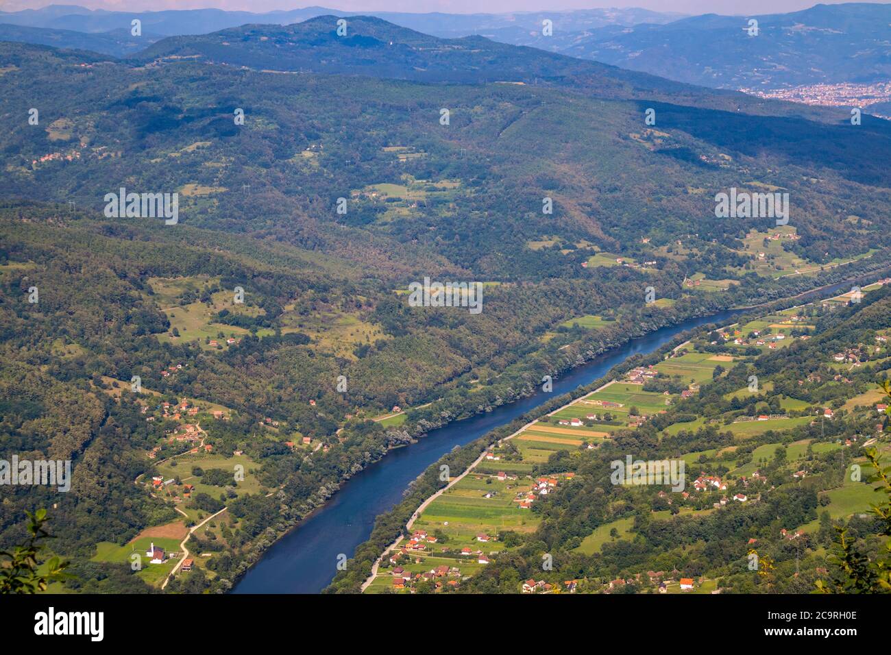 Landscape view from Tara mountain in Serbia, Europe on Drina river and ...