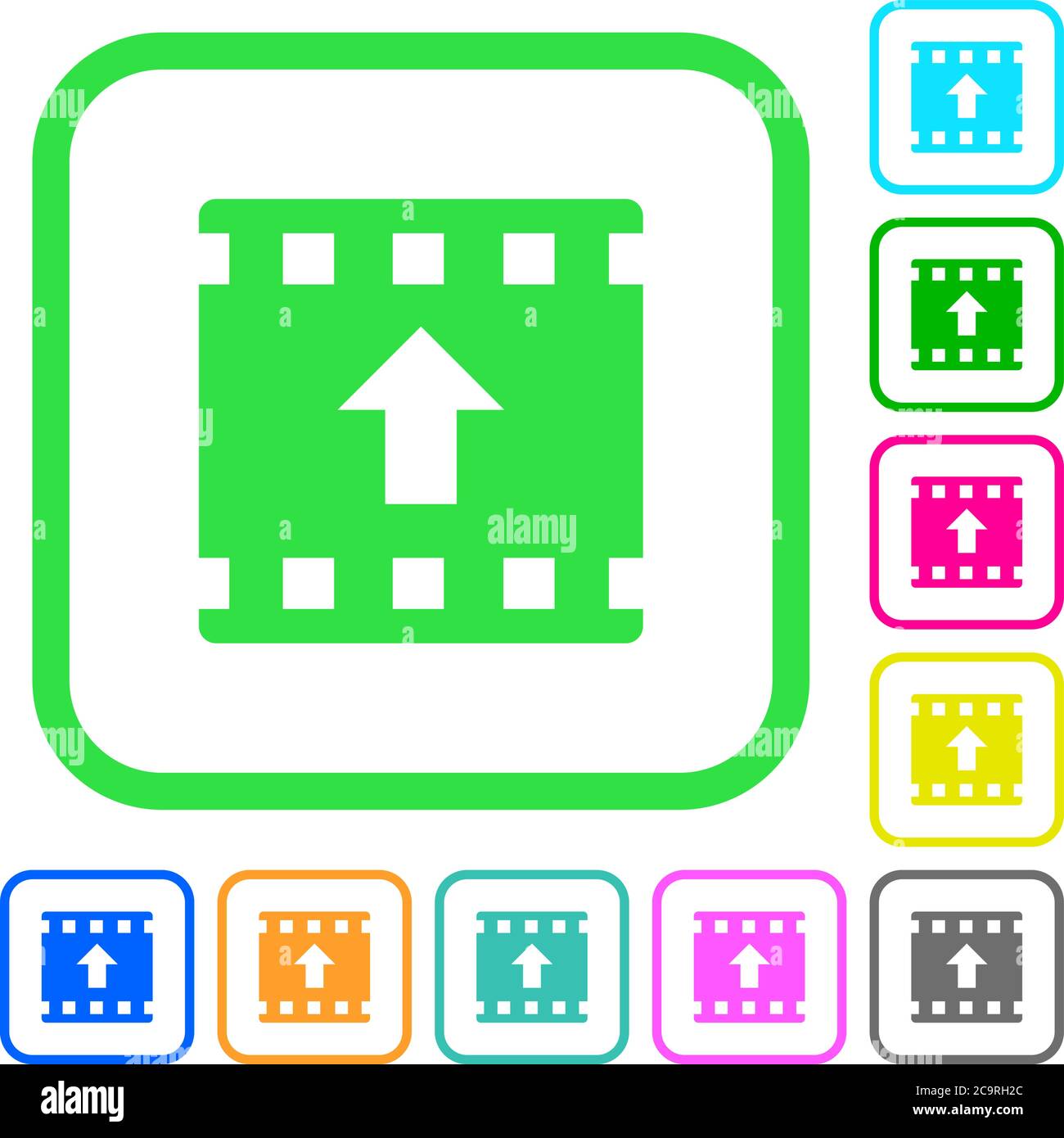 Move up movie vivid colored flat icons in curved borders on white ...