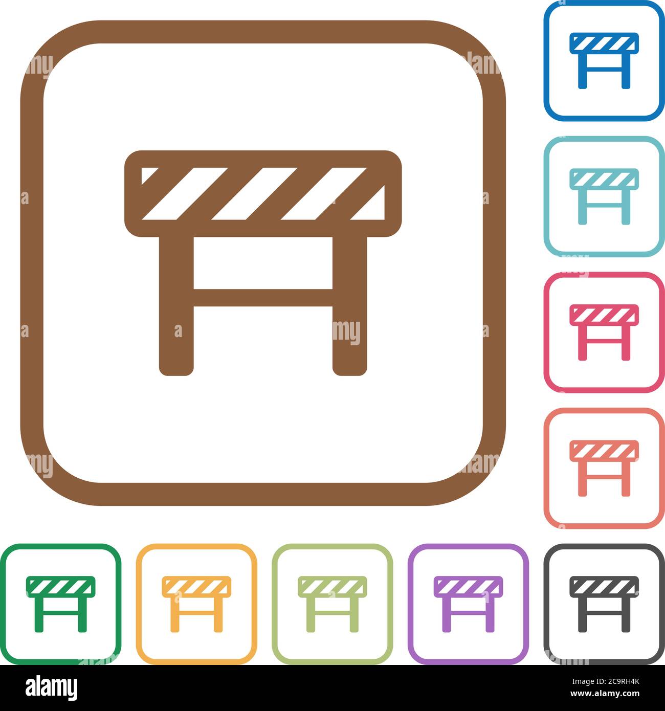 Construction barrier simple icons in color rounded square frames on ...