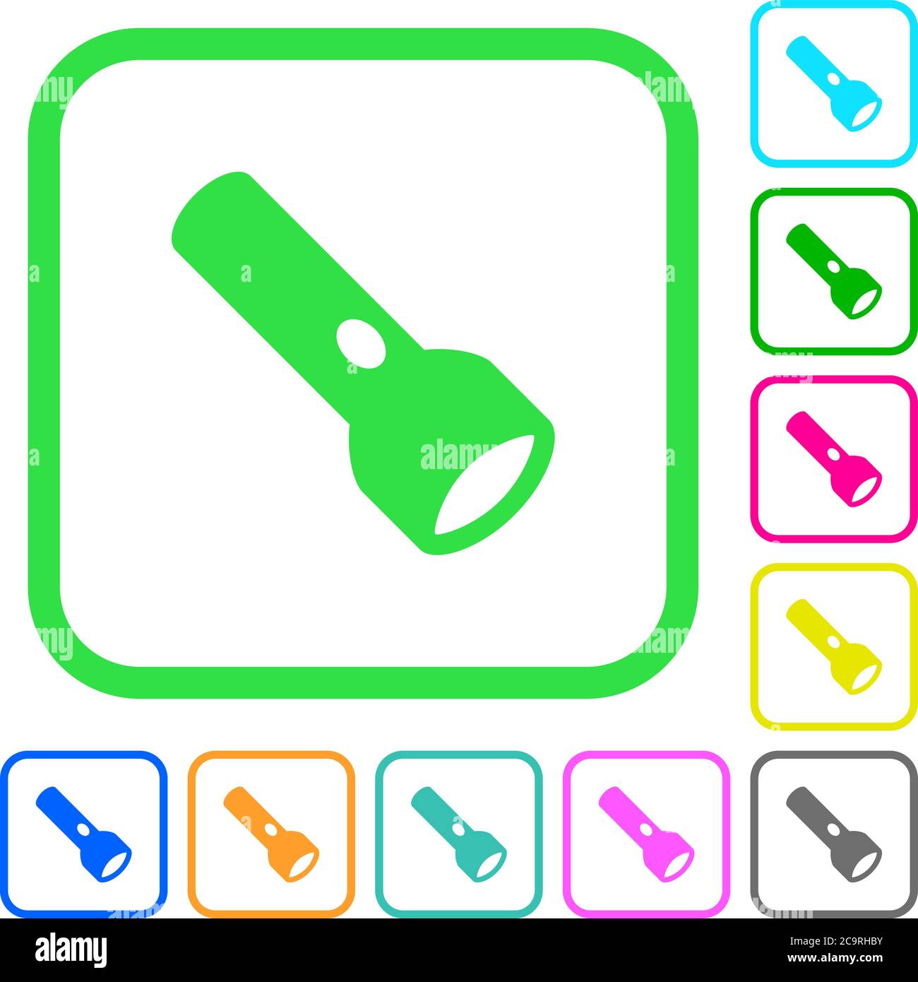 Flashlight vivid colored flat icons in curved borders on white ...