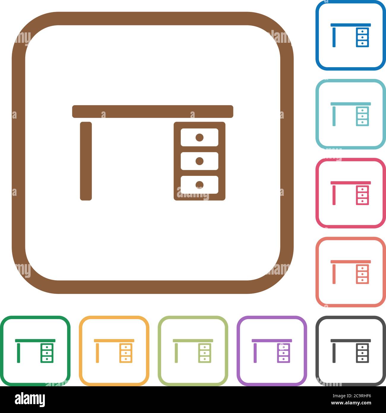 Drawer desk simple icons in color rounded square frames on white ...