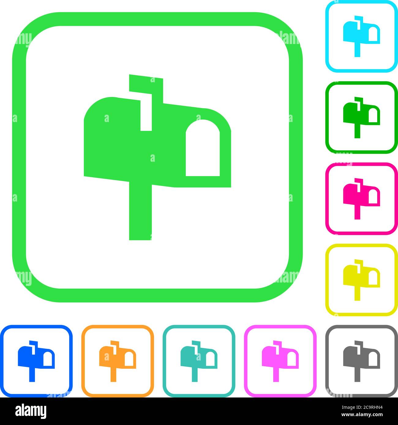 Mailbox vivid colored flat icons in curved borders on white background ...