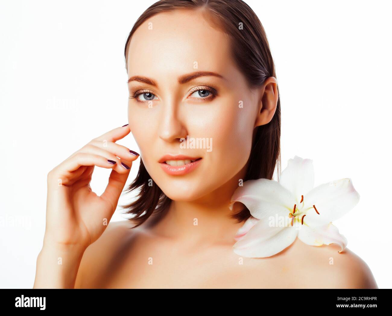 young pretty caucasian woman spa isolated on white background, beauty ...