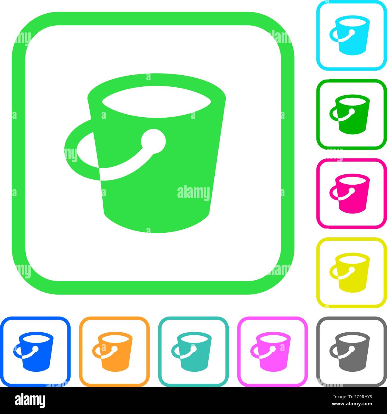 Bucket vivid colored flat icons in curved borders on white background ...