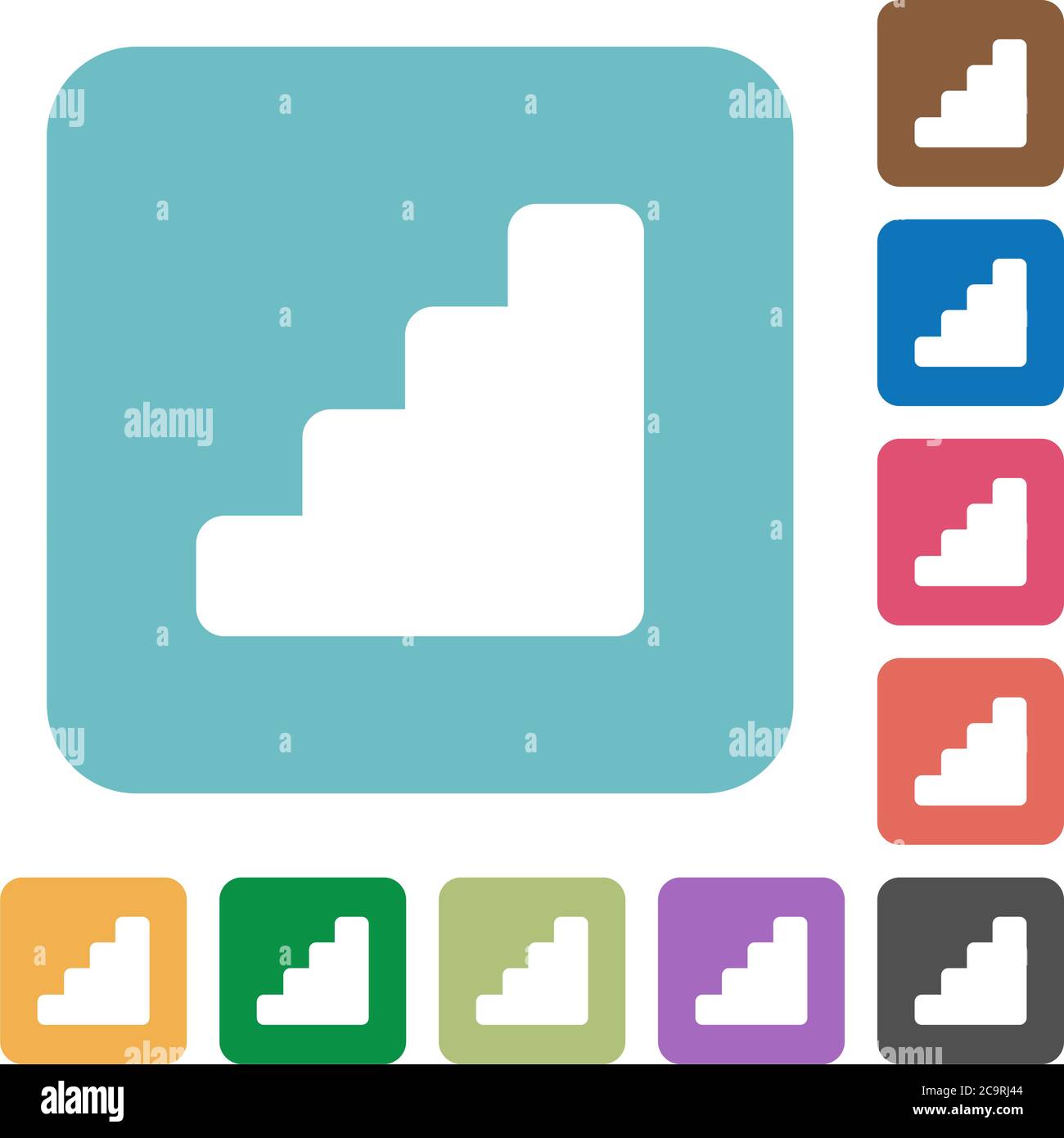 Stairs white flat icons on color rounded square backgrounds Stock ...