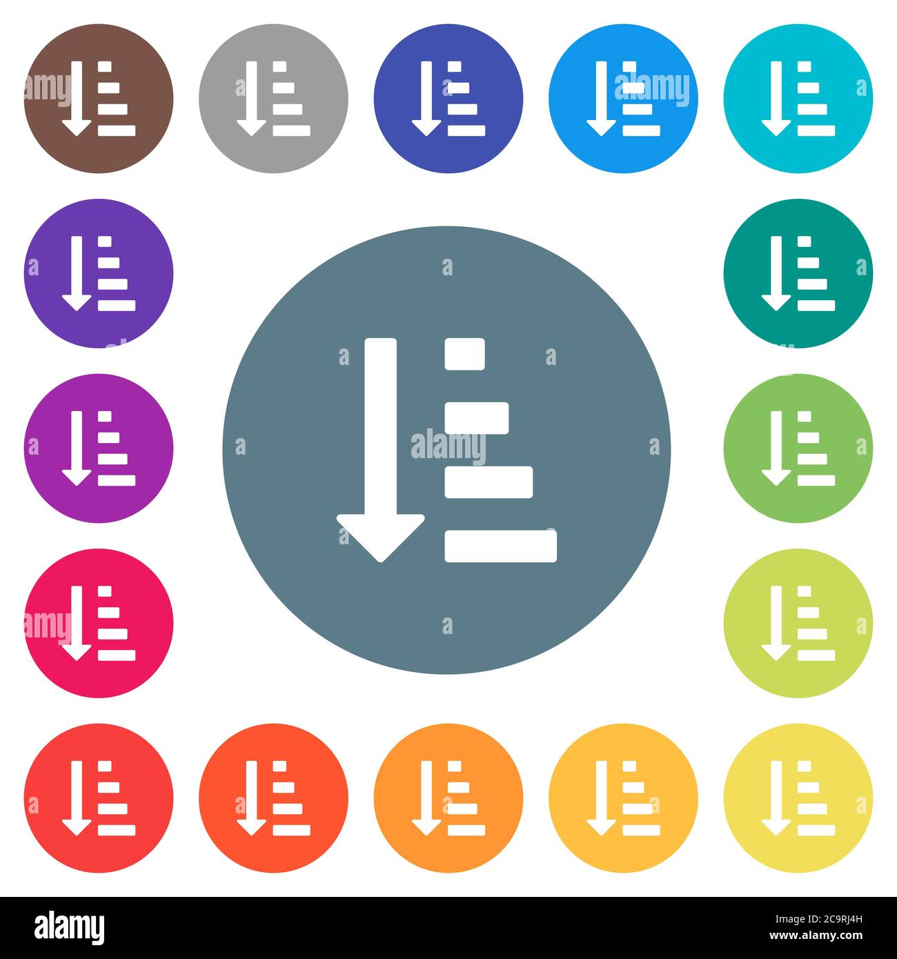 Ascending ordered list mode flat white icons on round color backgrounds ...