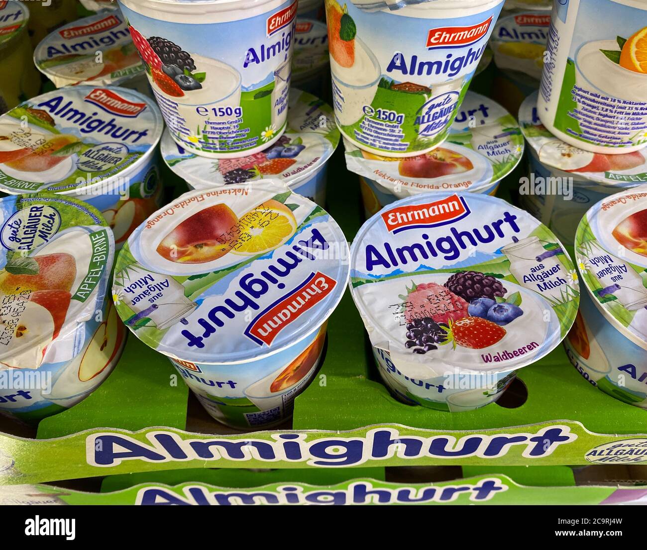Viersen, Germany - July 9. 2020: Closeup of isolated Ehrmann Almighurt ...