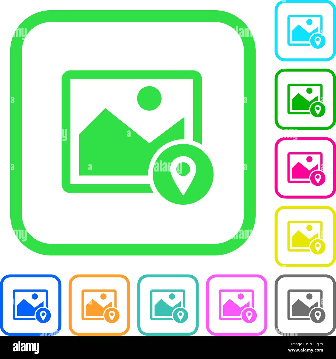 Image landmark GPS map location vivid colored flat icons in curved ...