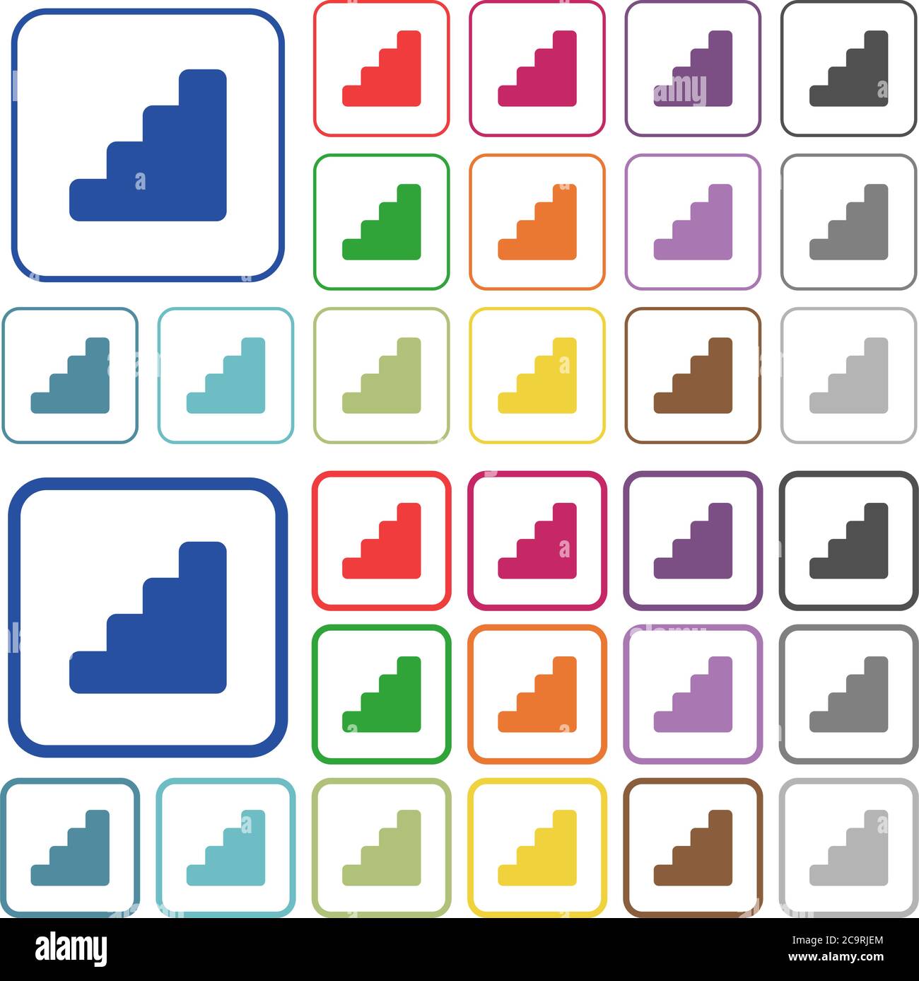 Stairs color flat icons in rounded square frames. Thin and thick ...