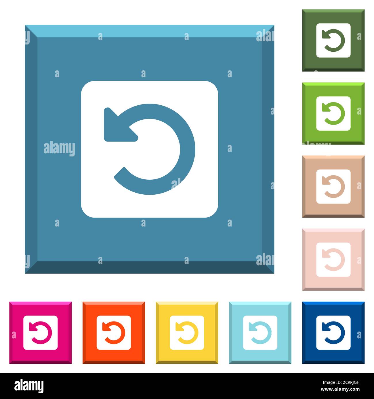 Rotate left white icons on edged square buttons in various trendy ...