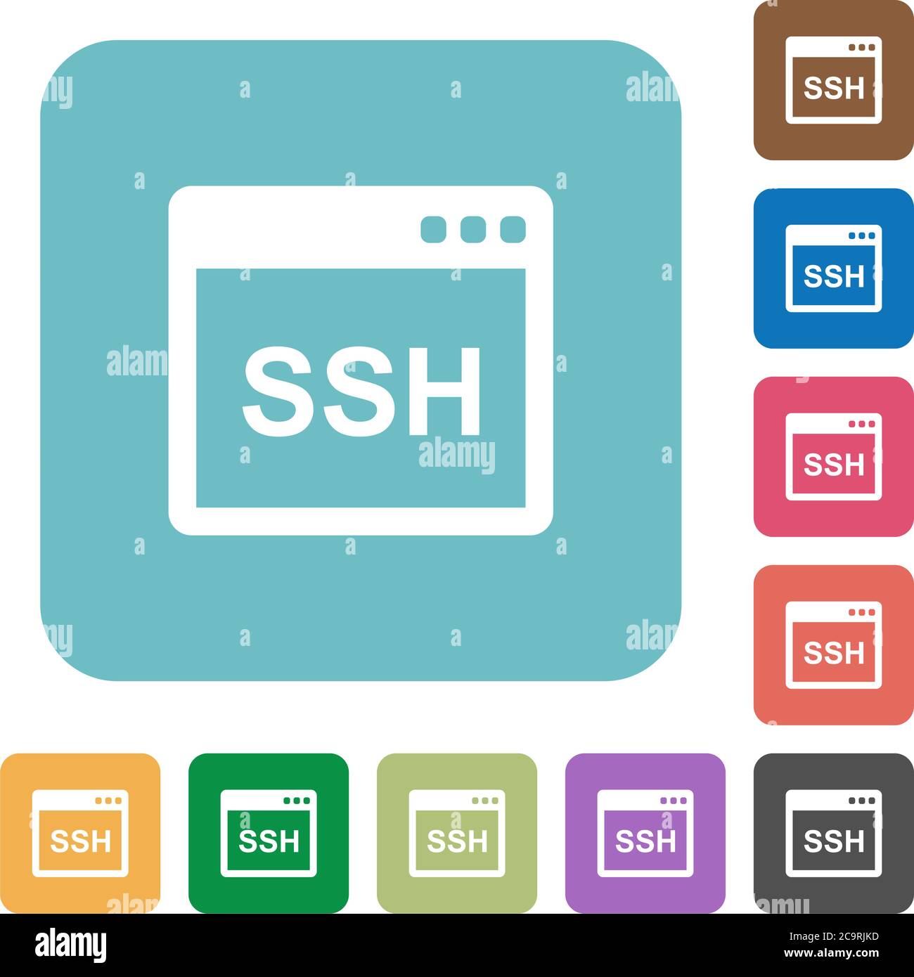 SSH client application white flat icons on color rounded square backgrounds Stock Vector Image ...
