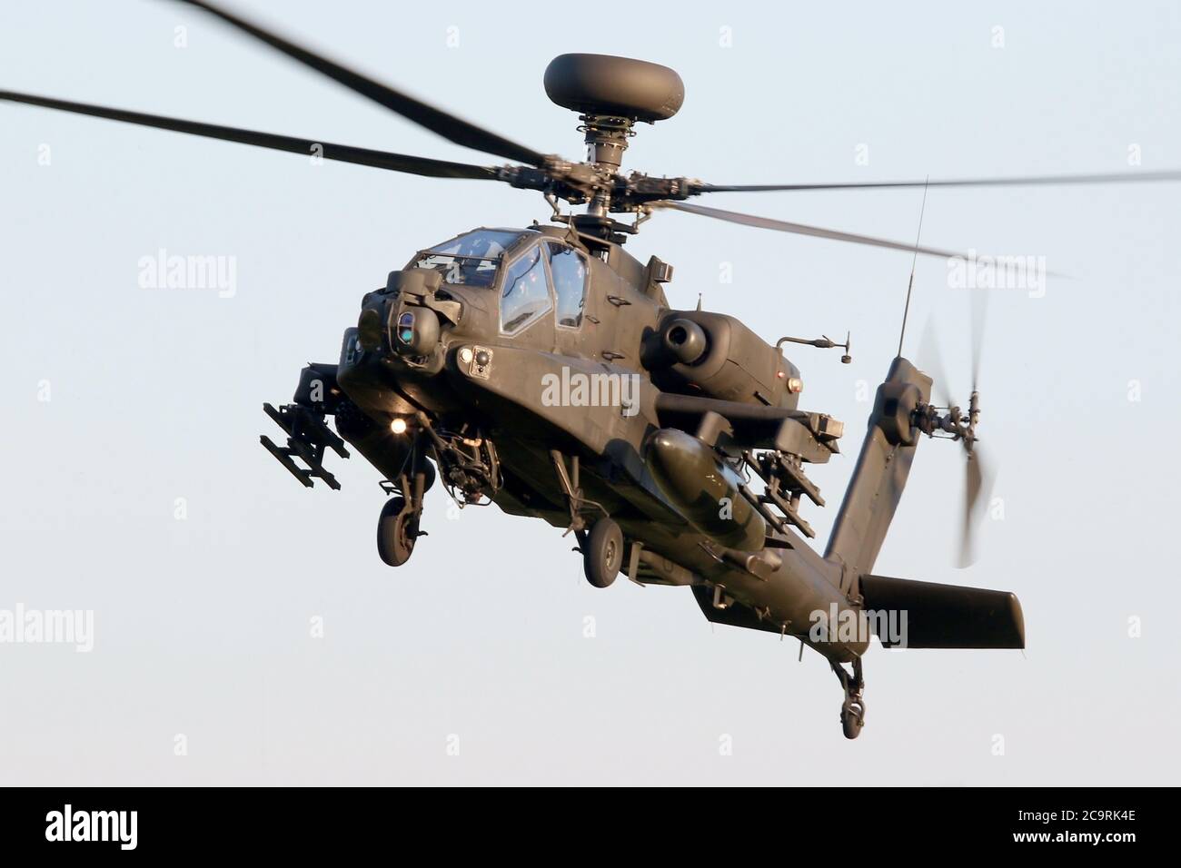 Army Air Corps Apache AH1 attack helicopter on approach to land at ...