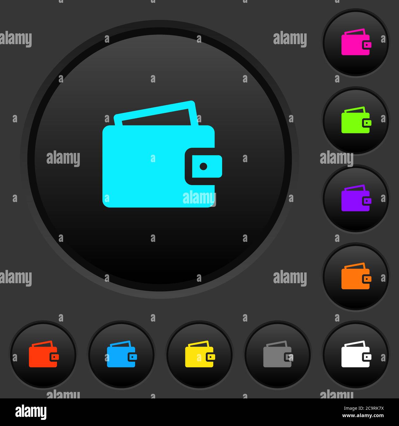 Single wallet dark push buttons with vivid color icons on dark grey ...