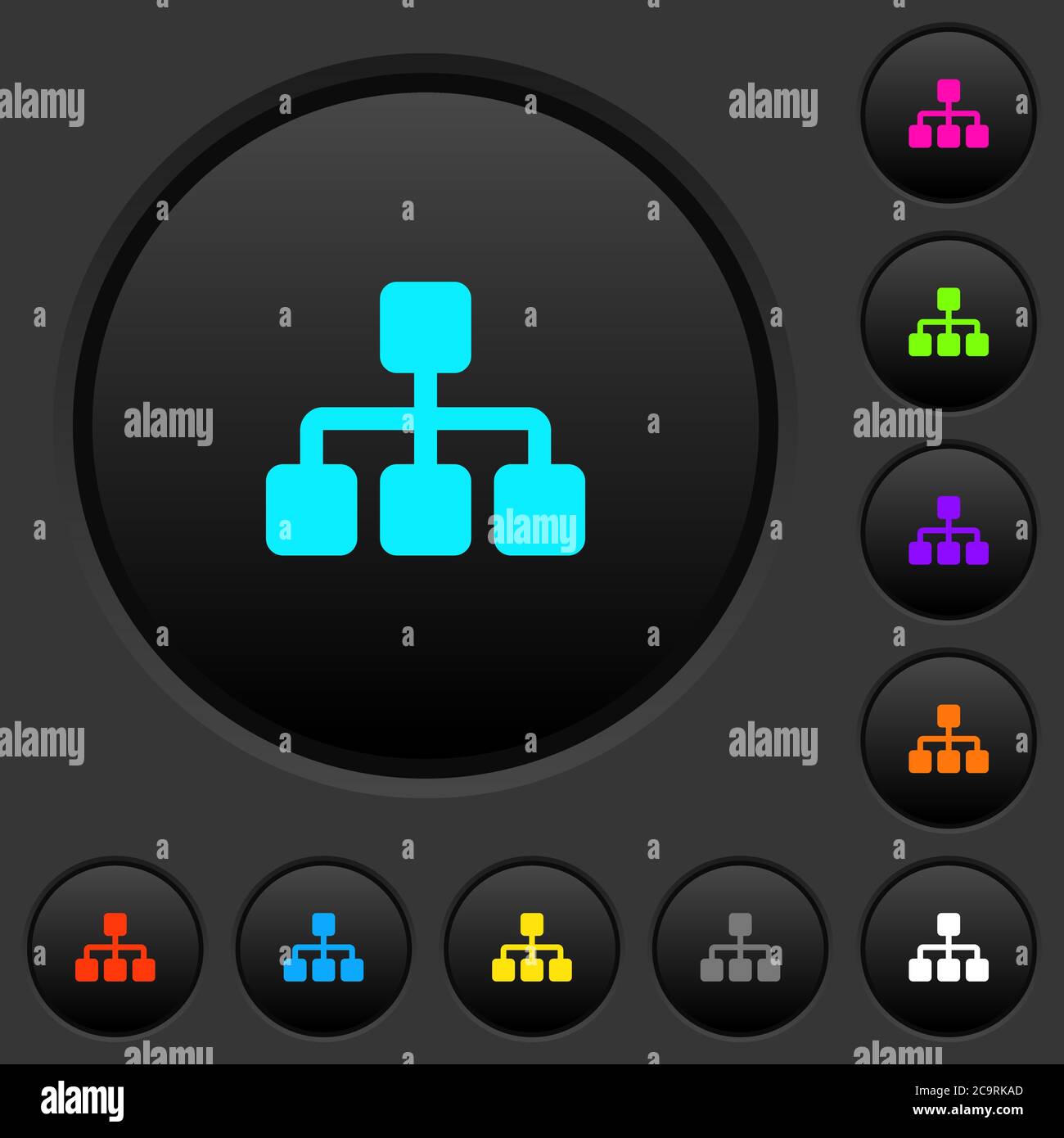 Network dark push buttons with vivid color icons on dark grey ...