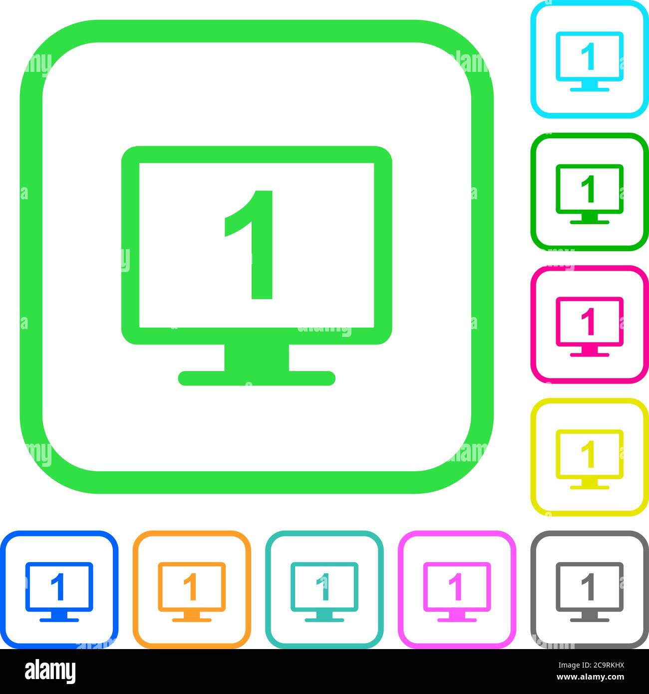 Primary display vivid colored flat icons in curved borders on white ...