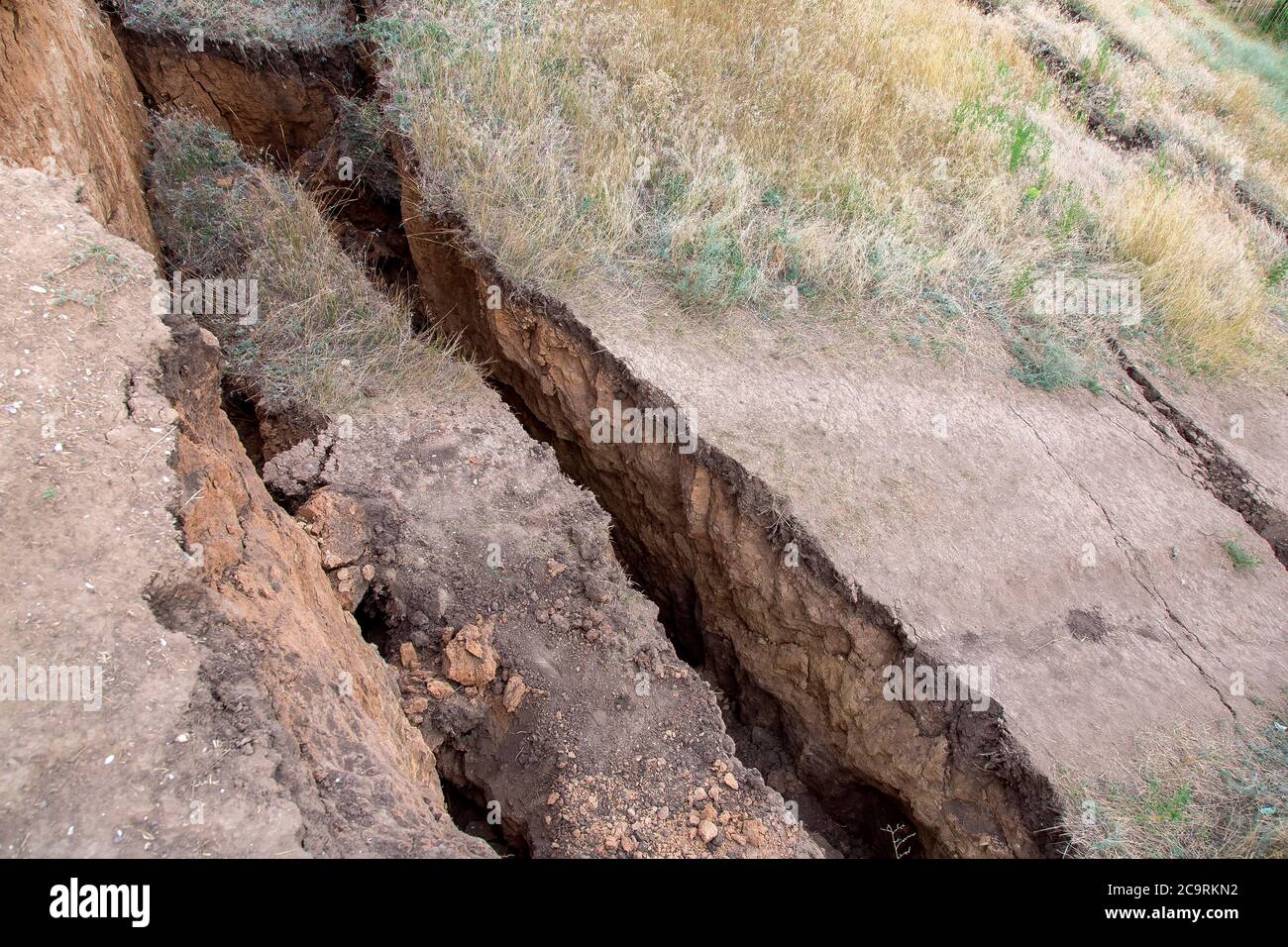 landslide in an environmentally hazardous area large crack in ground ...