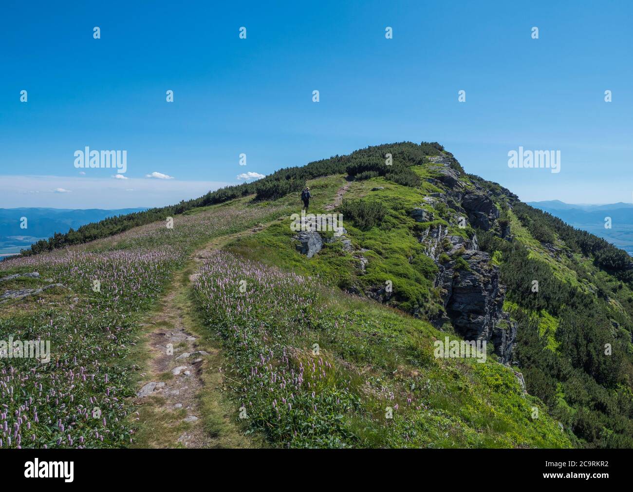 Mountain landscape of Western Tatra mountains or Rohace with man hiker ...