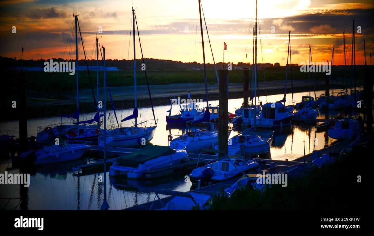 Sundown on the river Canche, Etaples, Pas-de-Calais, Hauts-de-France ...