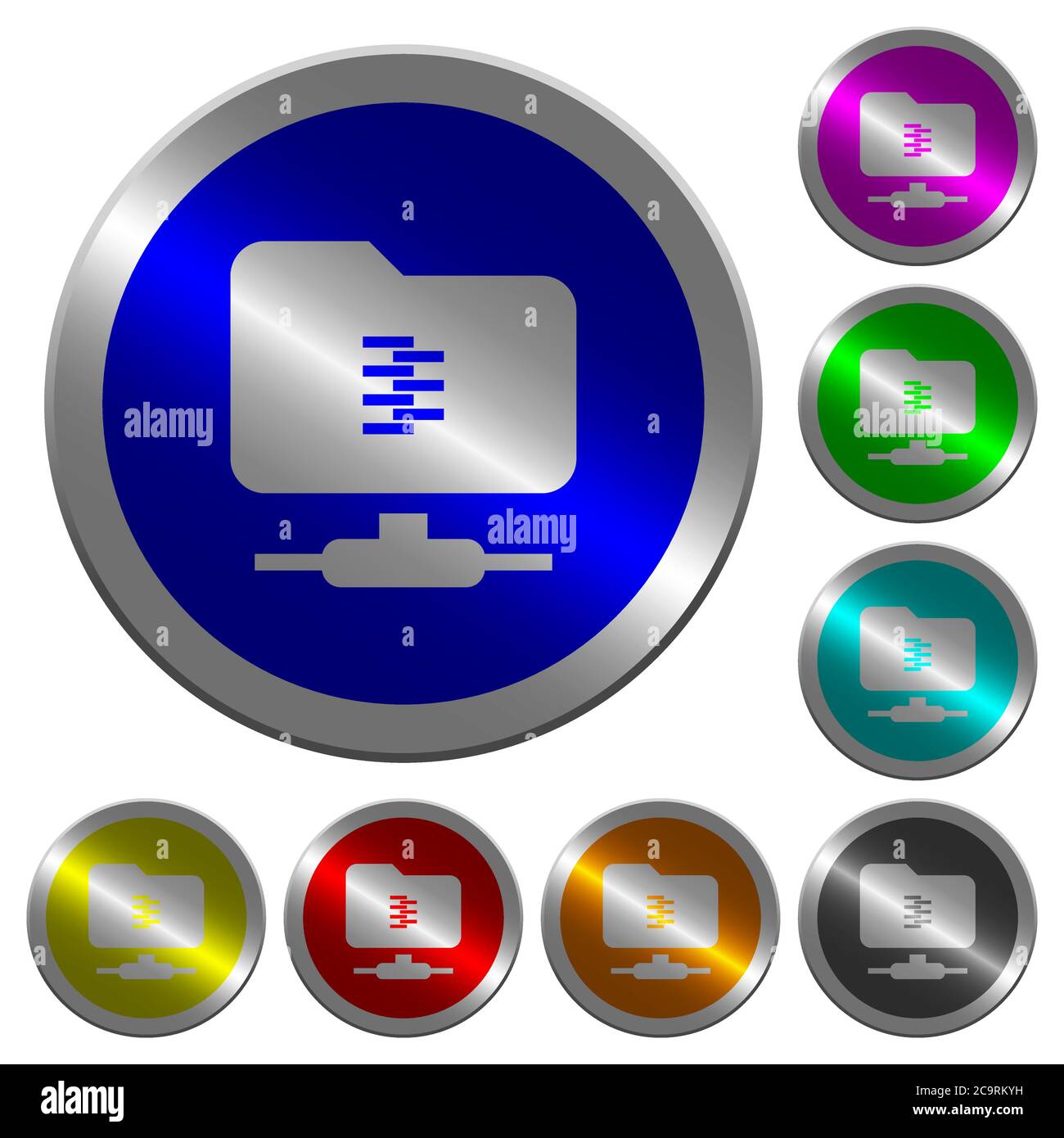 Ftp Compression Icons On Round Luminous Coin Like Color Steel Buttons Stock Vector Image And Art