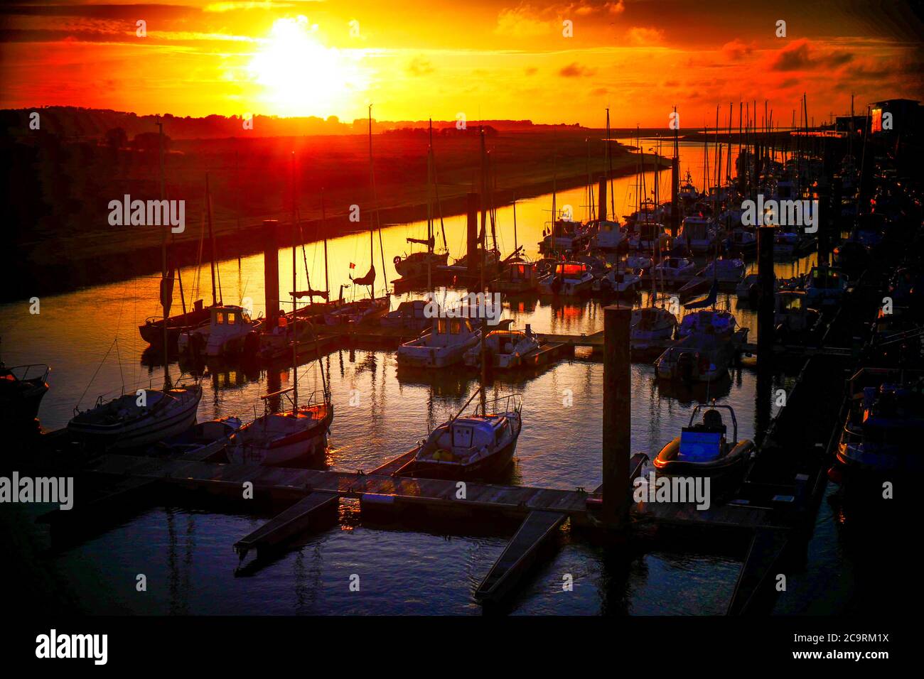 Sundown on the river Canche, Etaples, Pas-de-Calais, Hauts-de-France ...