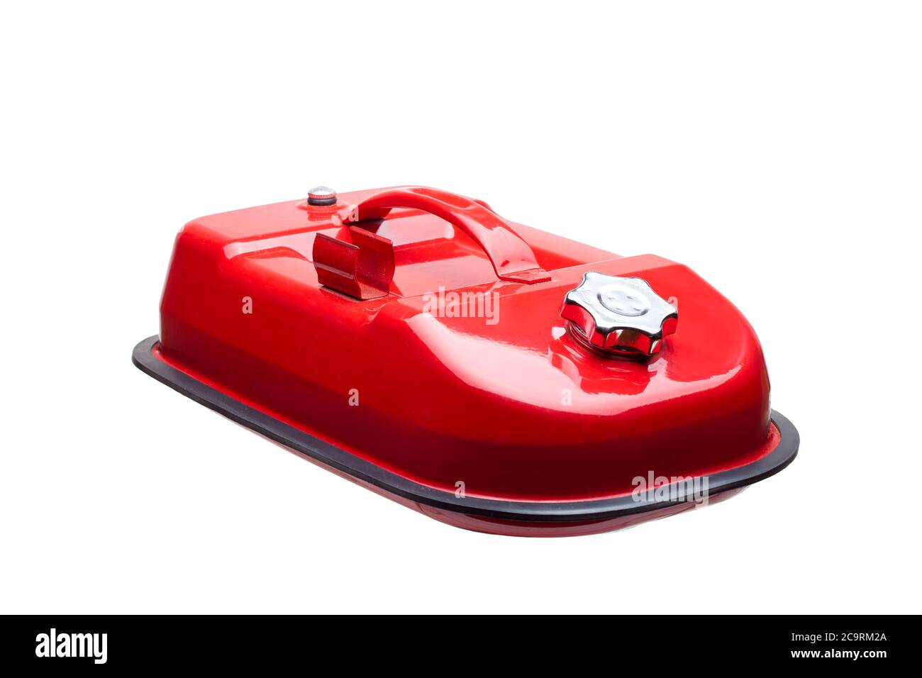 A fuel canister, a flat container of red metal isolated on white ...