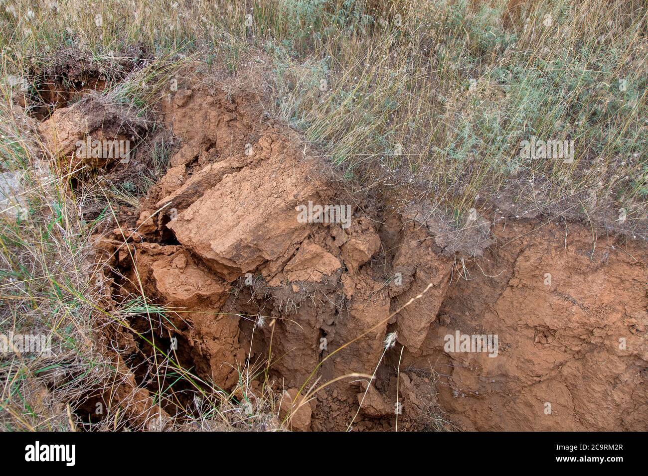 ecological disaster landslide of clay soil fissure after an earthquake ...