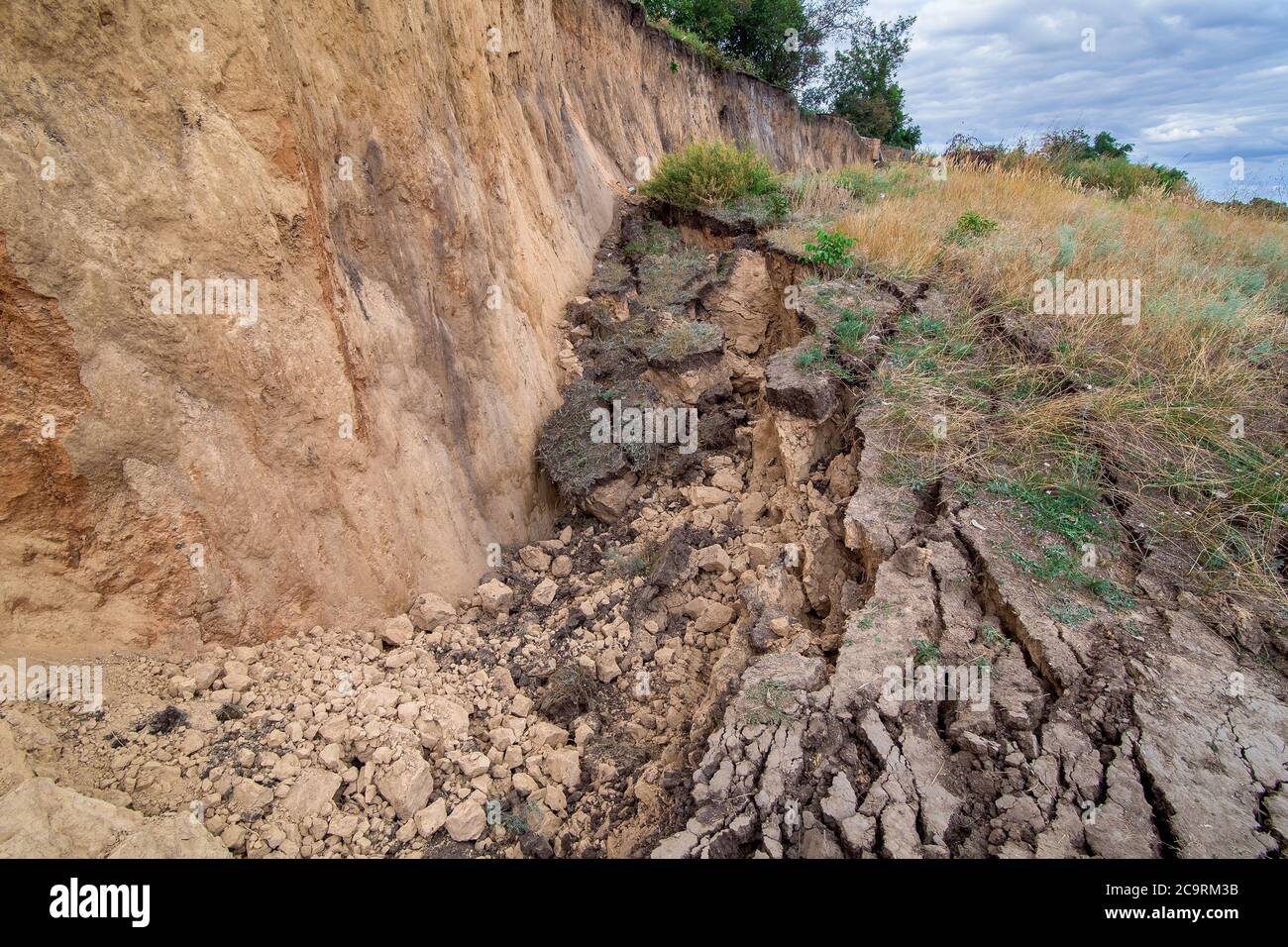 ecological disaster landslide of clay soil after an earthquake, a close ...