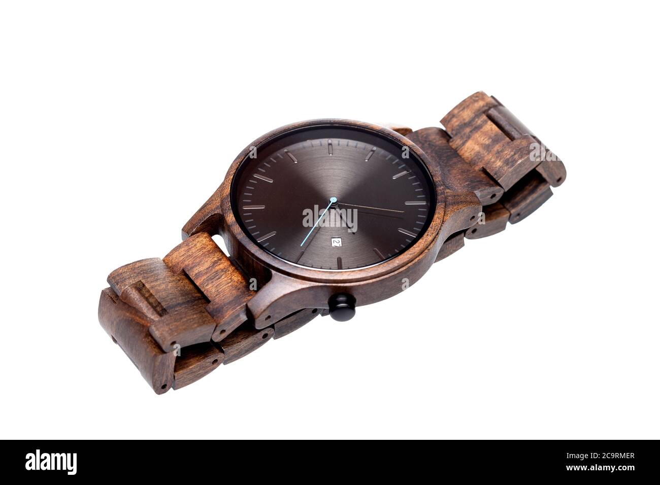 Wooden wrist watches lie side view on a white background Stock Photo ...