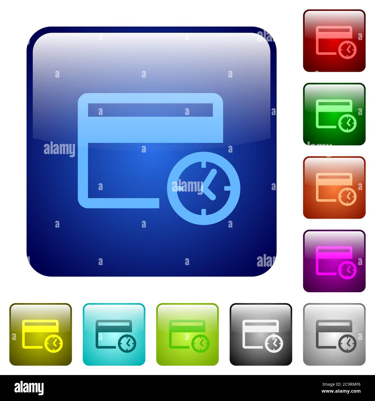 Credit card transaction history icons in rounded square color glossy ...