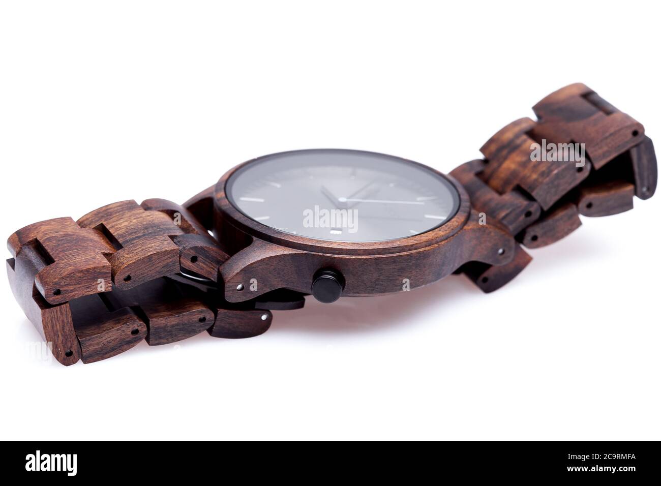 brown wooden wrist watches side view on a white background Stock Photo ...