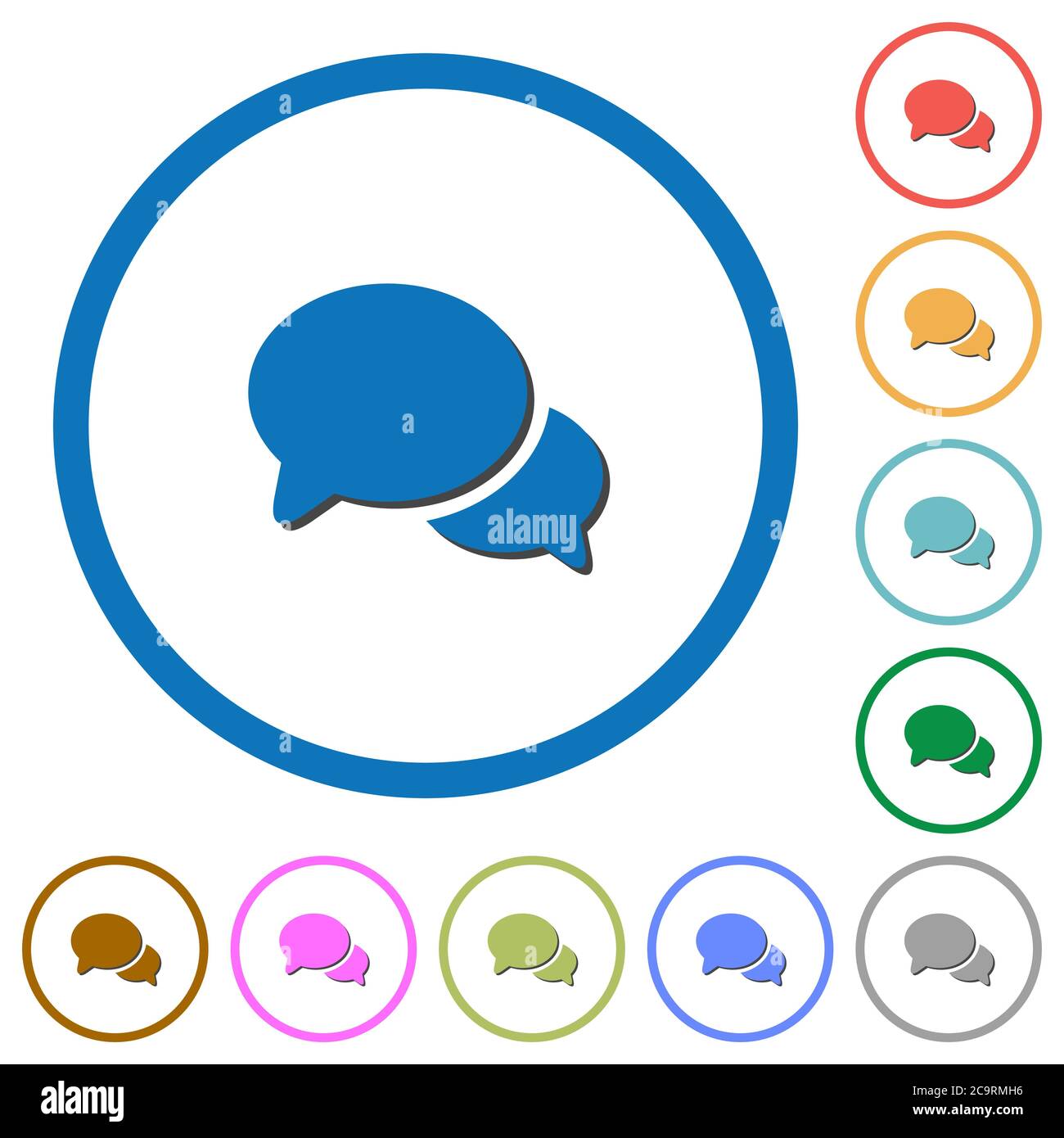 Discussion flat color vector icons with shadows in round outlines on ...
