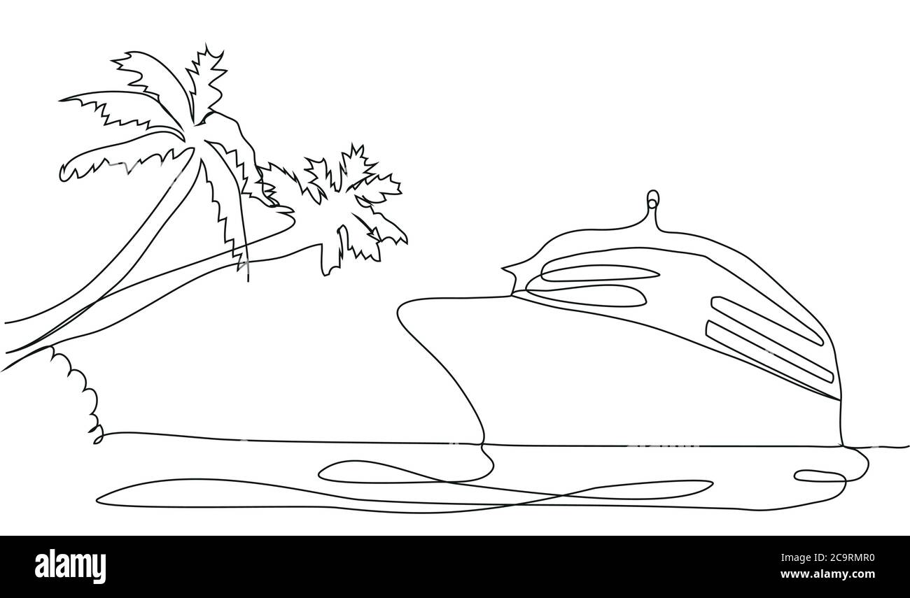 Single continuous one line art ocean travel vacation. Sea voyage ...