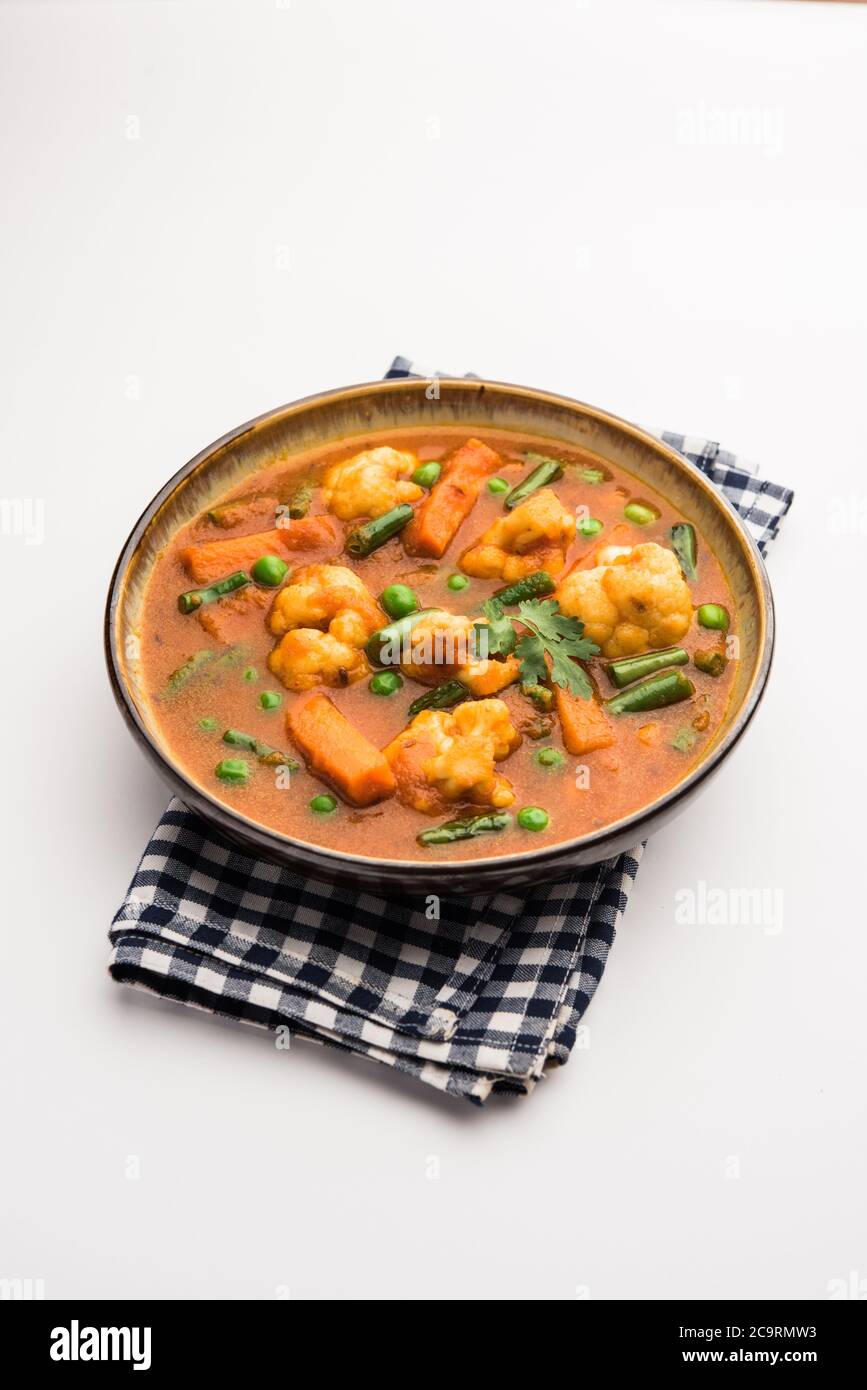 Mix Vegetable greavy recipe in a bowl, Indian restaurant style veg ...