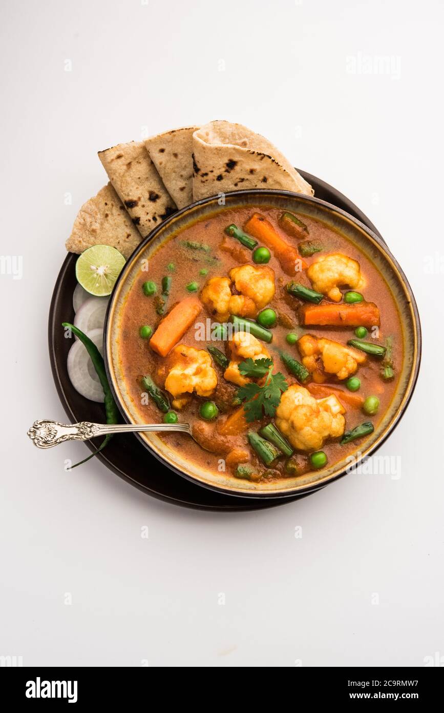 Mix Vegetable greavy recipe in a bowl, Indian restaurant style veg ...