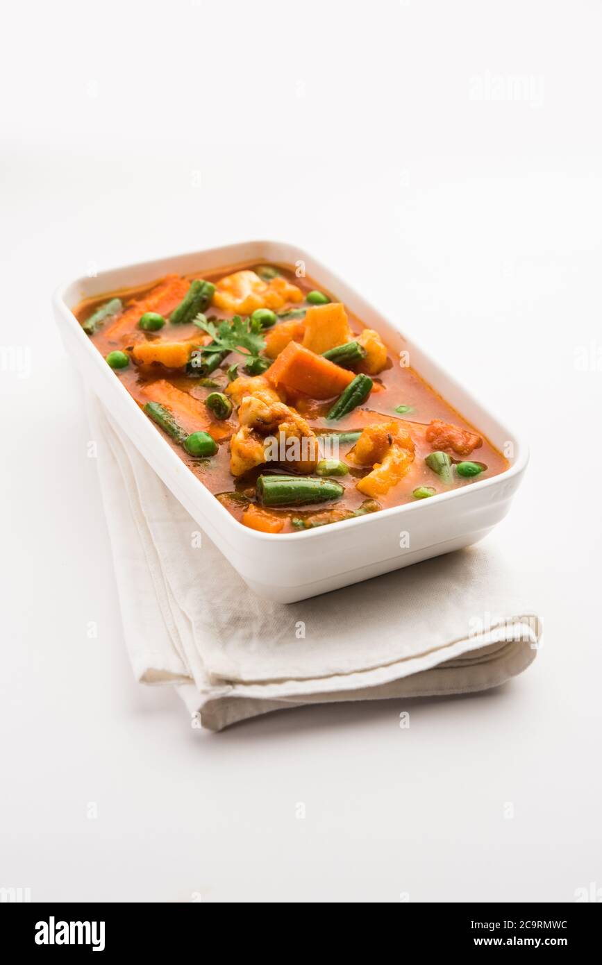 Mix Vegetable greavy recipe in a bowl, Indian restaurant style veg ...