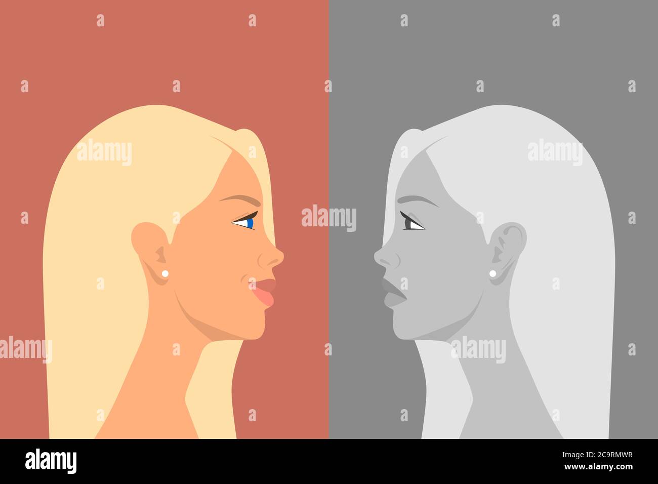 Beautiful Young Woman with Bipolar Disorder. Cheerful and Sad, Happy ...