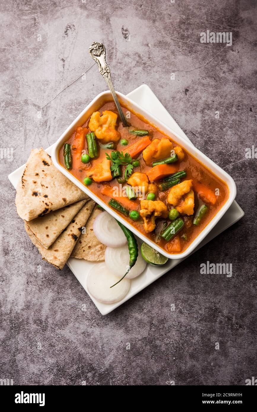 Mix Vegetable greavy recipe in a bowl, Indian restaurant style veg ...