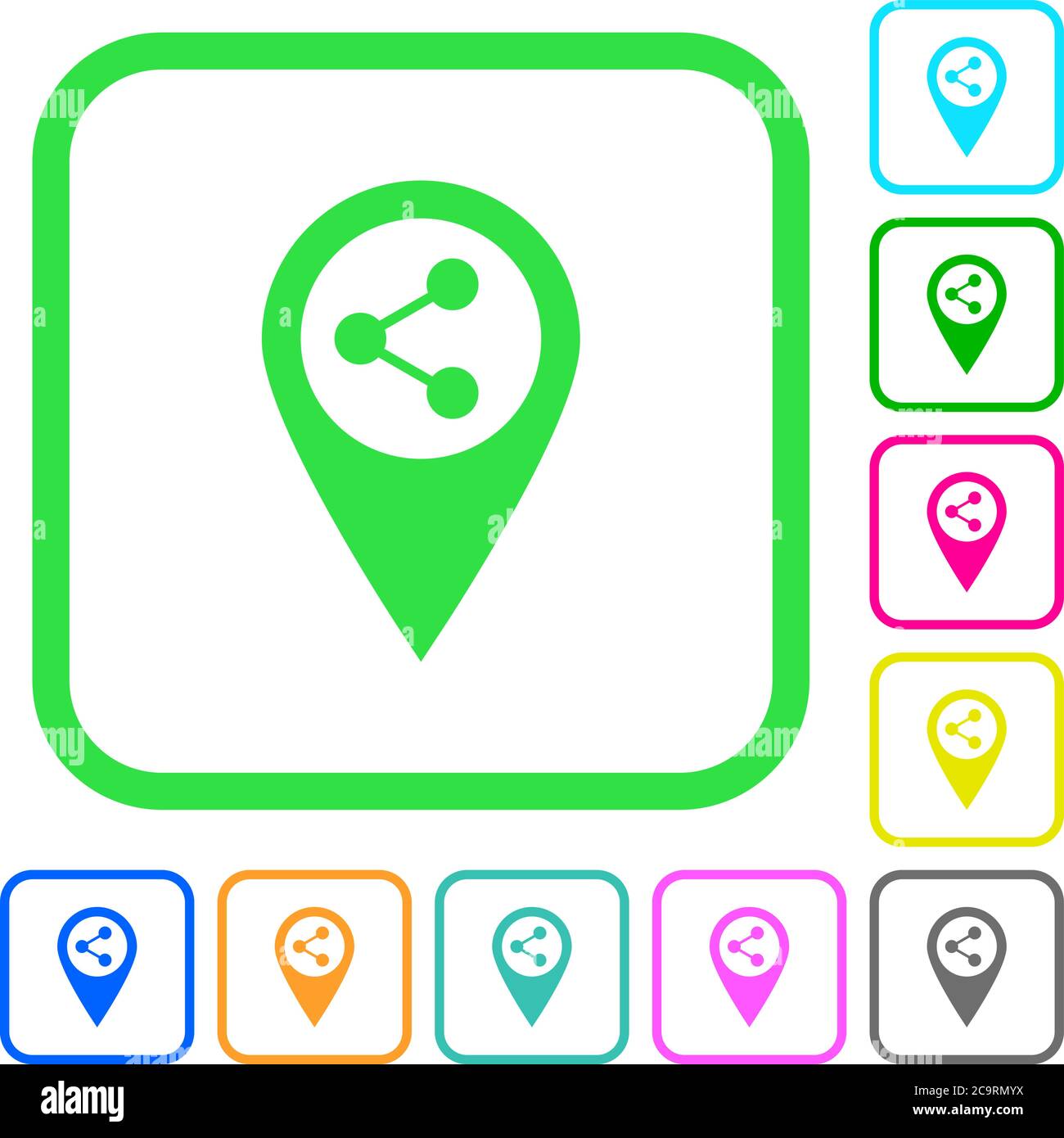 Share GPS map location vivid colored flat icons in curved borders on ...