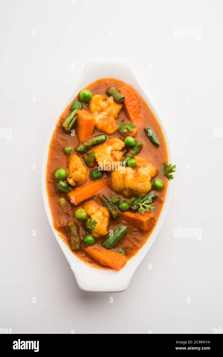 Mix Vegetable greavy recipe in a bowl, Indian restaurant style veg ...