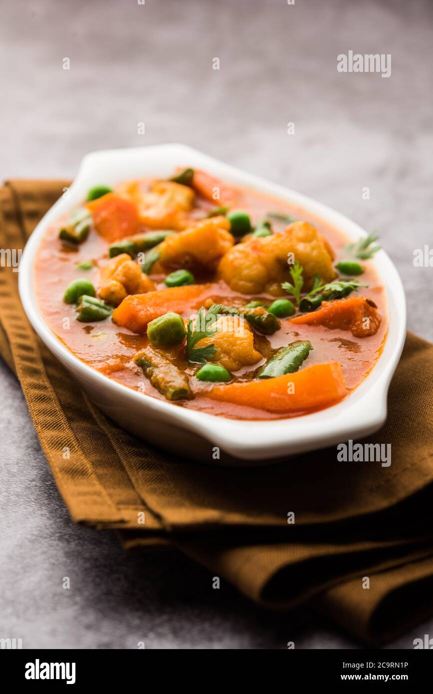 Mix Vegetable greavy recipe in a bowl, Indian restaurant style veg ...