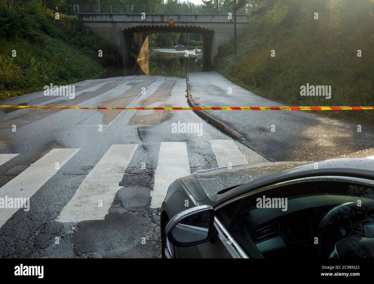 Road closed because of underpass flooding after heavy rains , Finland ...